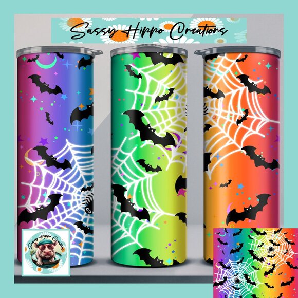 Sassy Hippo Creations | Dining | Skinny Tumbler Colorful Spiders Webs ...
